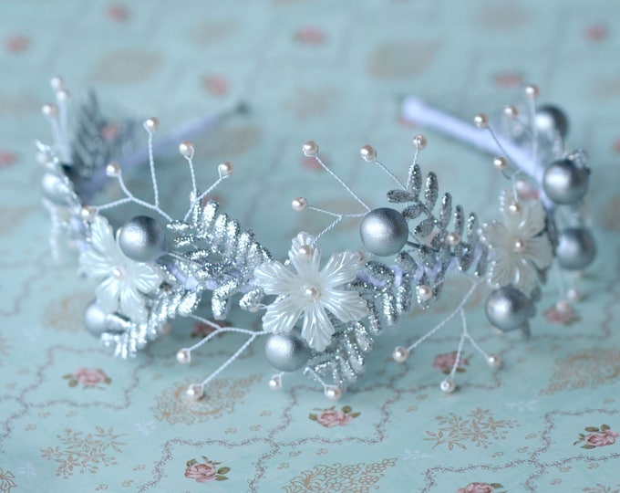 Ice Queen Crown Christmas Headband Glitter Silver Leaves Crown Winter ...