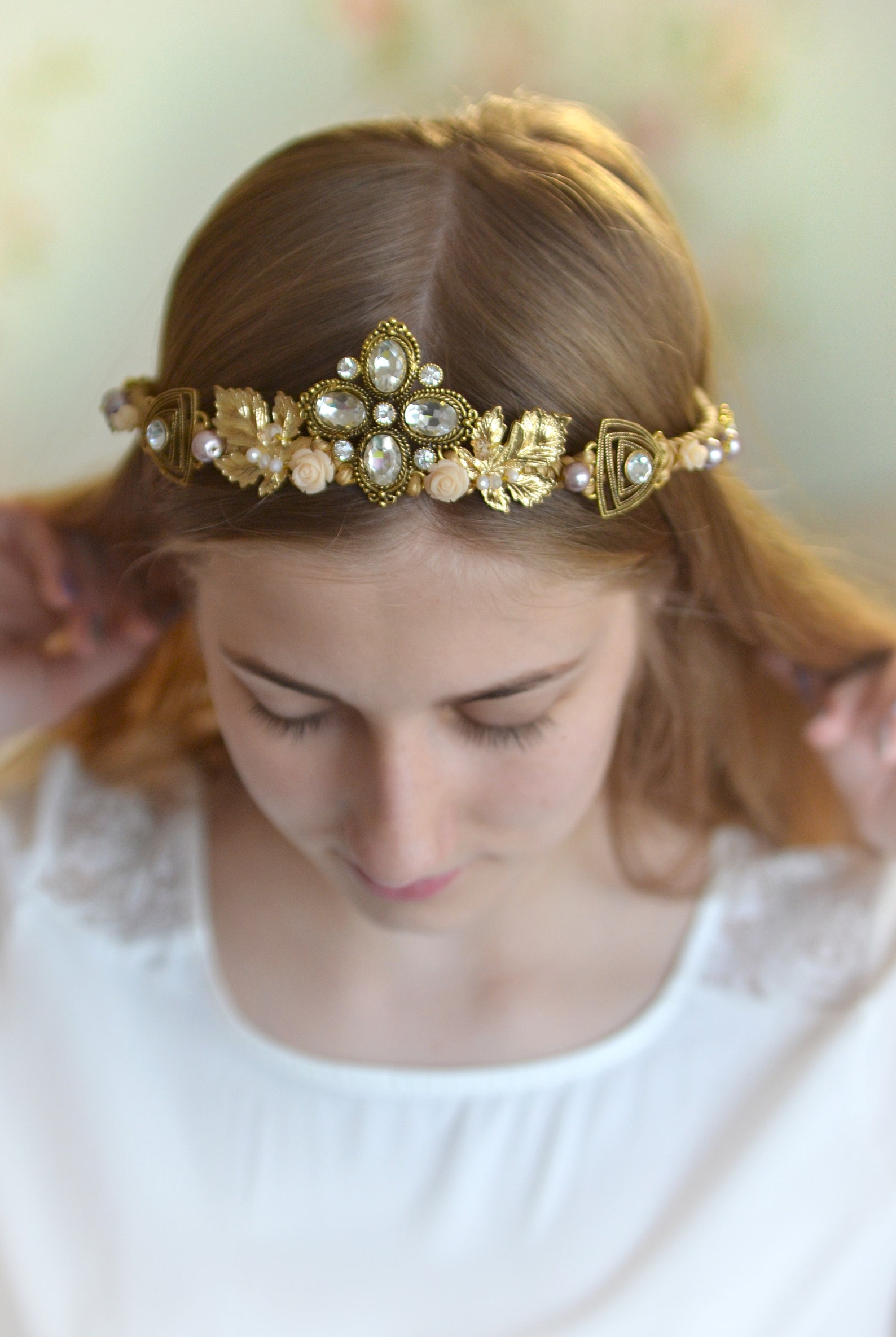 Beige Gold Crown Autumn Tiara Gold Leaf Crown Wedding Tiara Medieval ...