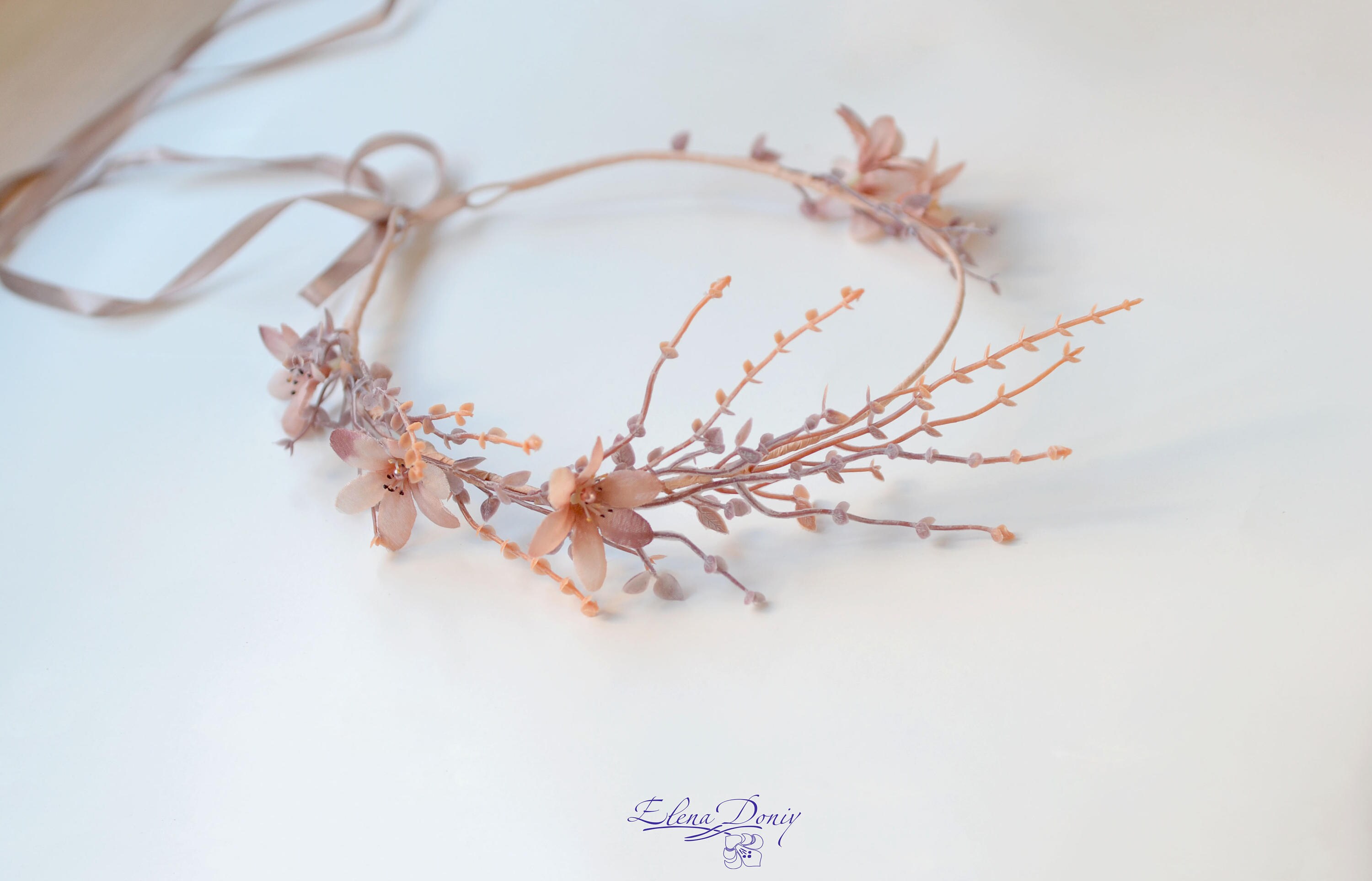 Rustic Crown Bridal Beige Floral Crown Branches Head Piece - Etsy