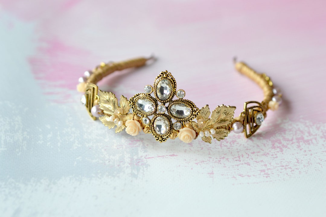 Beige Gold Crown Autumn Tiara Gold Leaf Crown Wedding Tiara Medieval ...