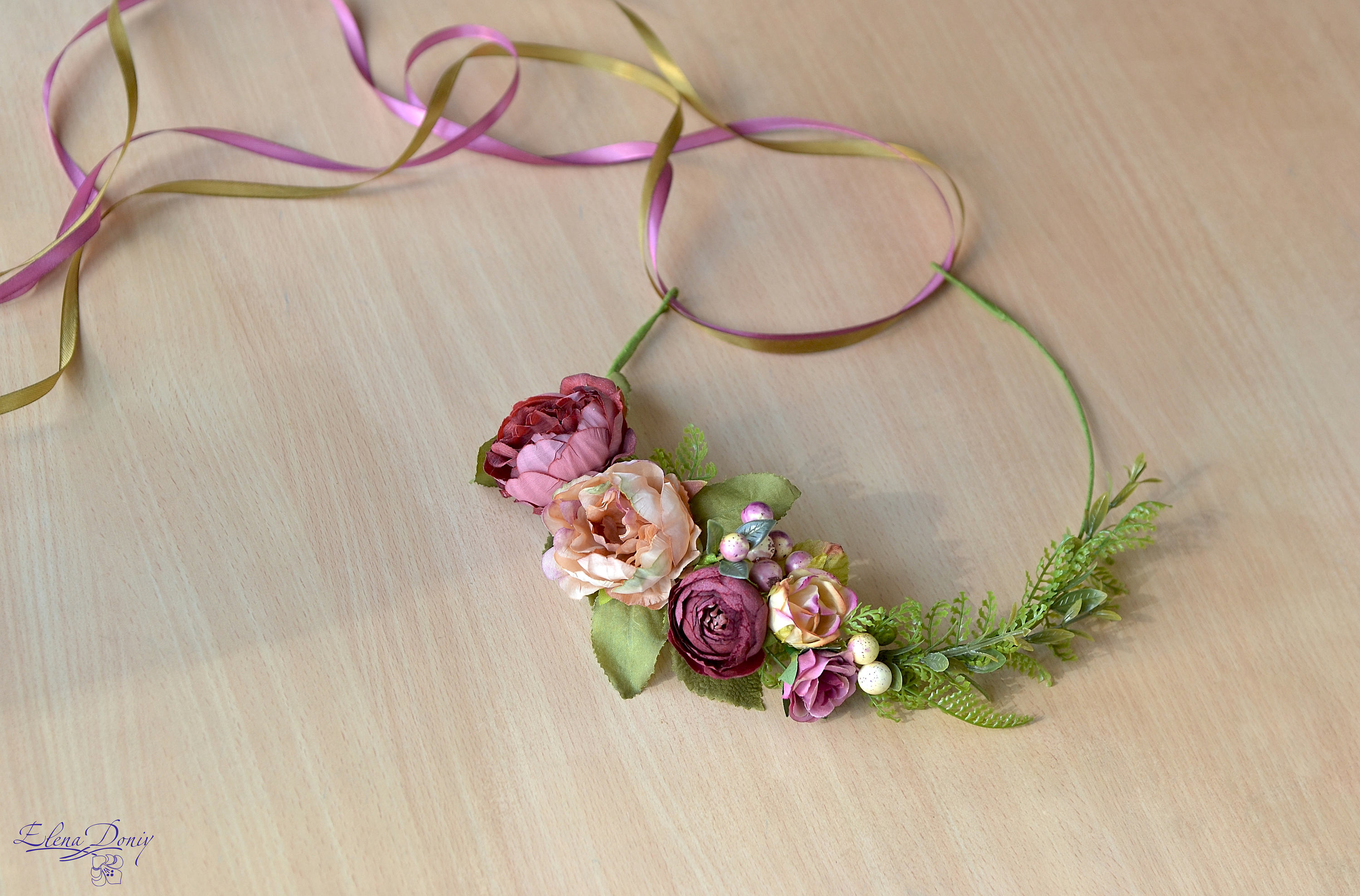 Burgundy Beige Crown Flower Greenery Burgundy Crown Woodland - Etsy