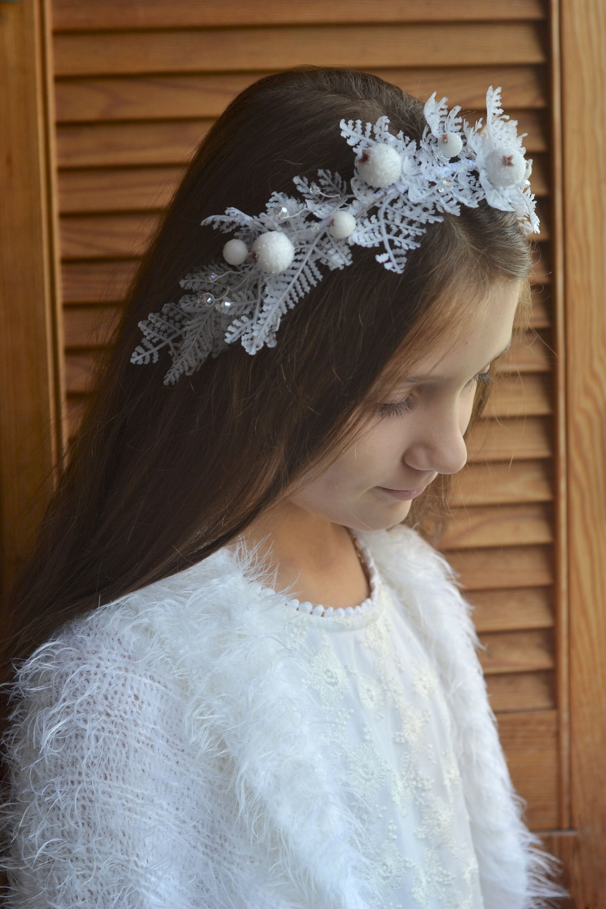 White Christmas Crown Snow Queen Tiara White Leaves Crown | Etsy