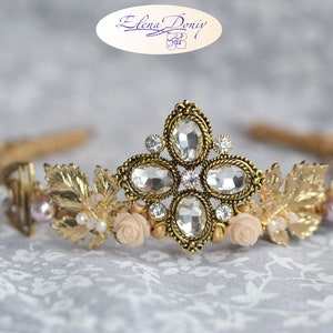 Beige Gold Crown Autumn Tiara Gold Leaf Crown Wedding Tiara Medieval ...