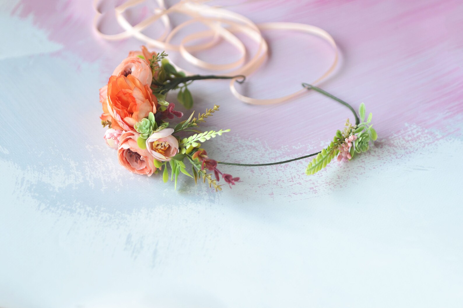 Coral Flower Headband Wedding Crown Coral Peony Crown Bridal Floral ...