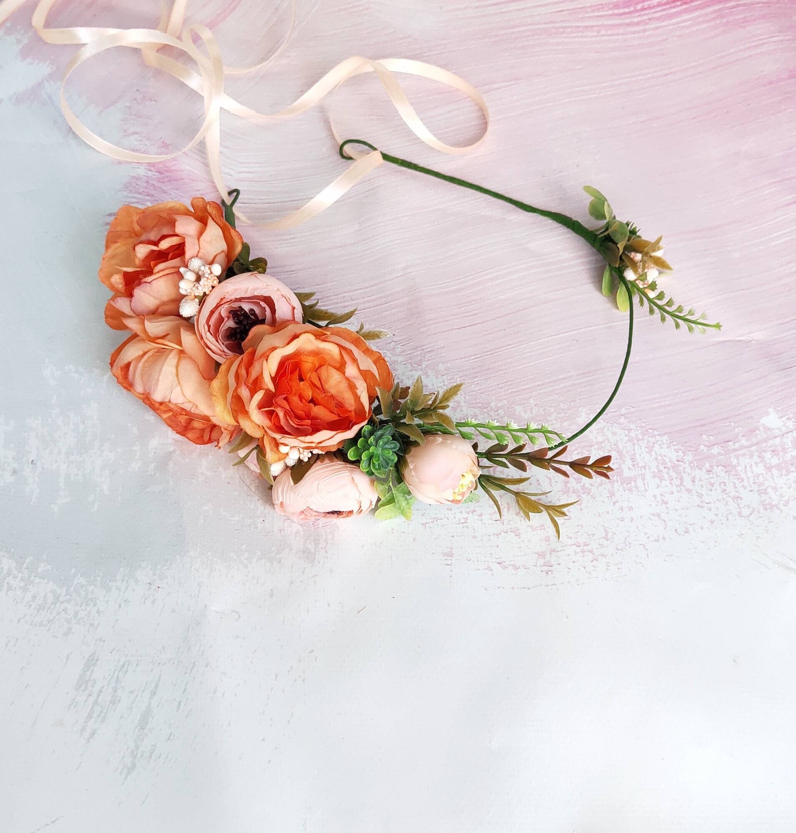 Coral Flower Headband Wedding Crown Coral Peony Crown Bridal Floral ...