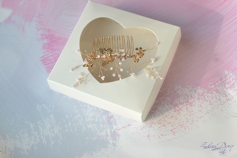 Fairy Crystal Hair Comb Butterfly Hair Comb Gold Blush Pink Crystals ...