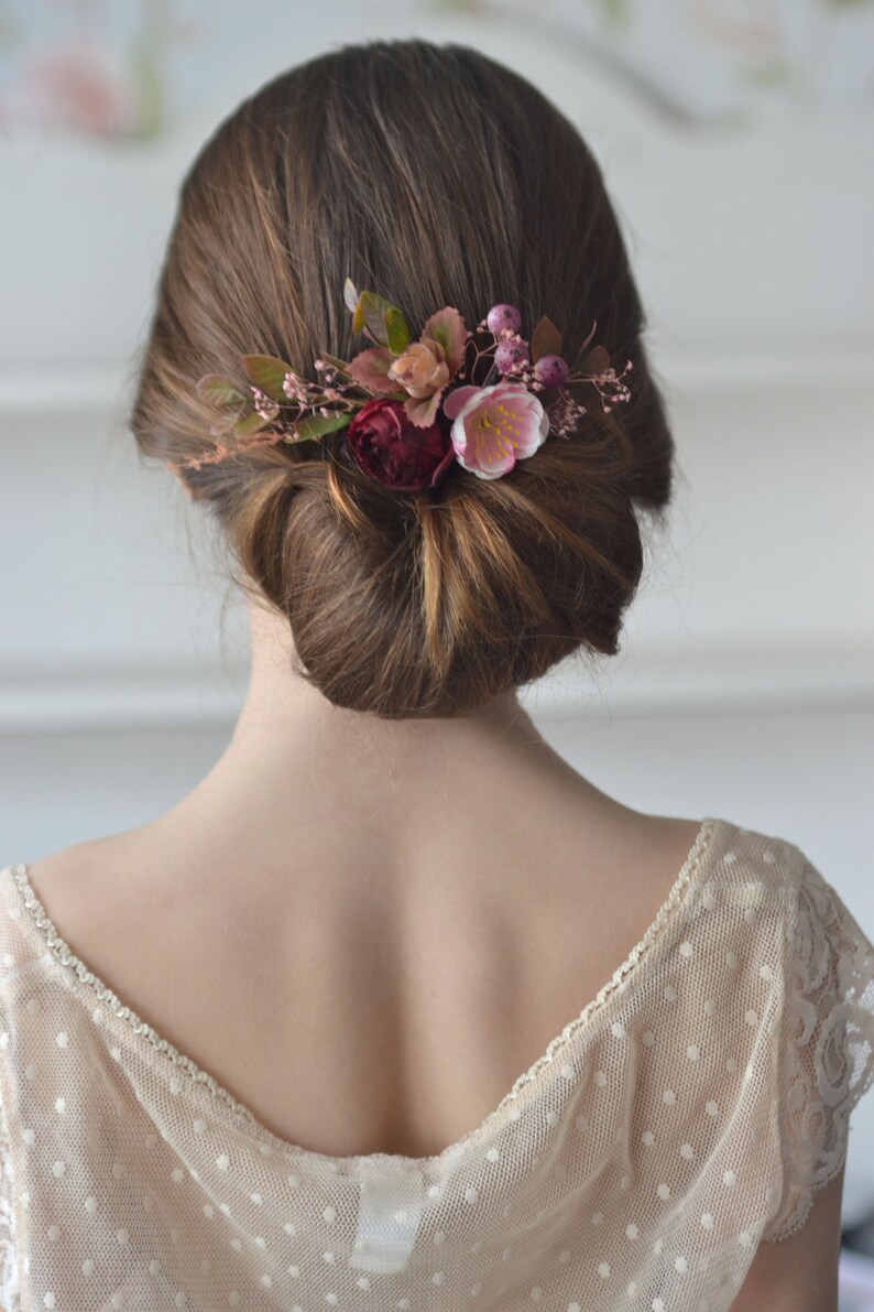 Pink Burgundy Flower Comb Floral Hair Piece Spring Flower - Etsy