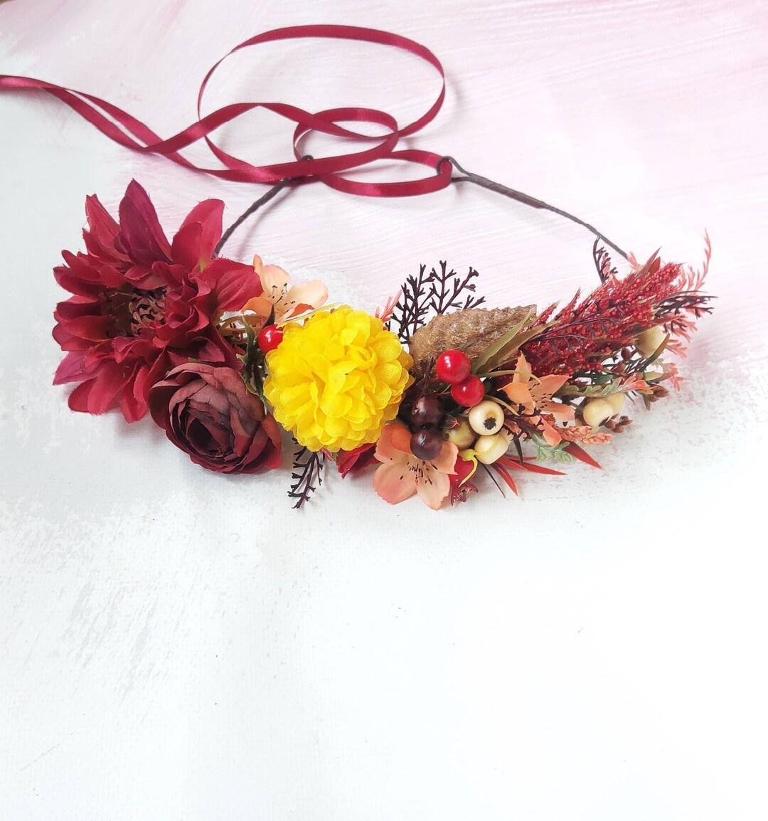 Autumn Forest Crown Red Yellow Floral Crown Woodland Headband Fall ...