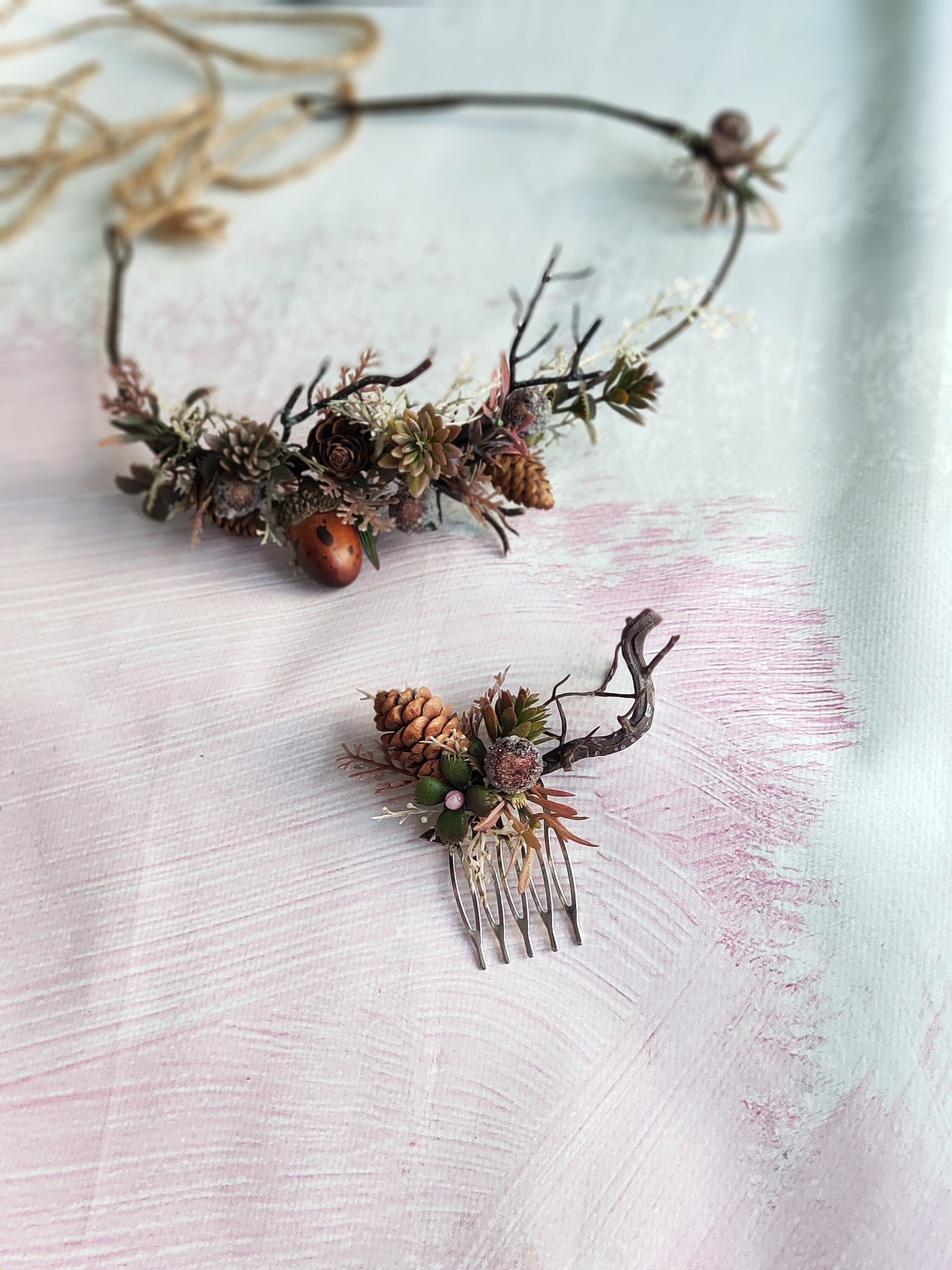 Autumn Forest Greens Crownbranch Acorn Headwear Rustic Wedding Bridal ...