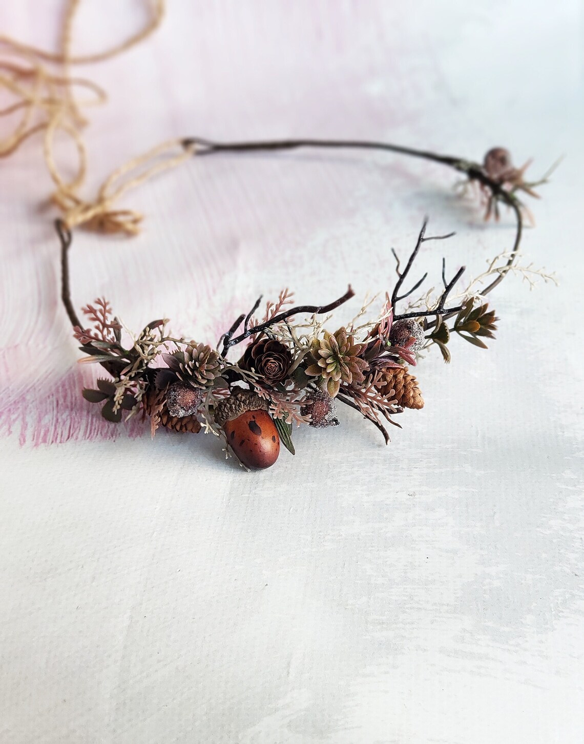 Autumn Forest Greens Crownbranch Acorn Headwear Rustic Wedding Bridal ...