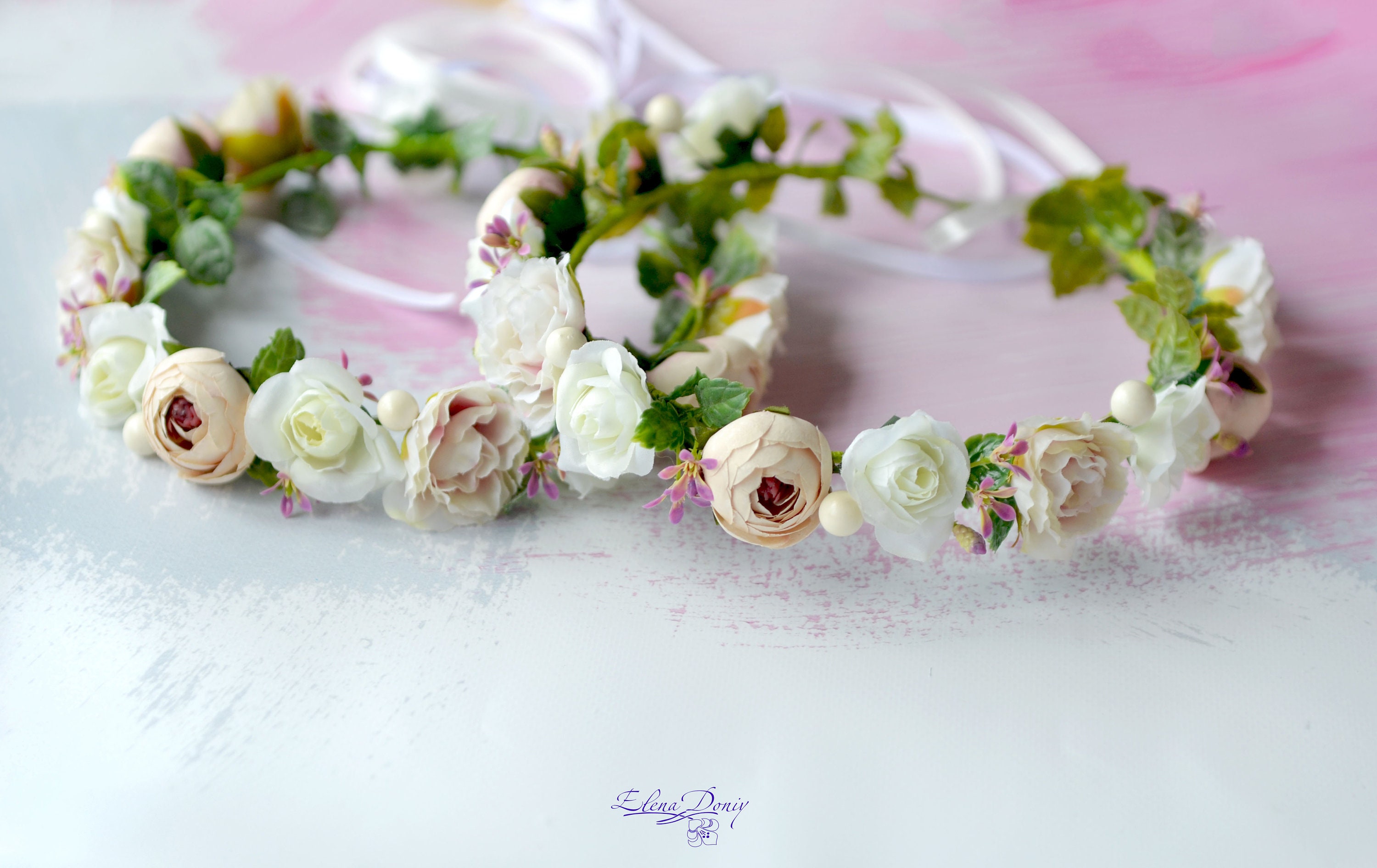 White Cream Wedding Flower Crown White Roses Hair Wreath - Etsy