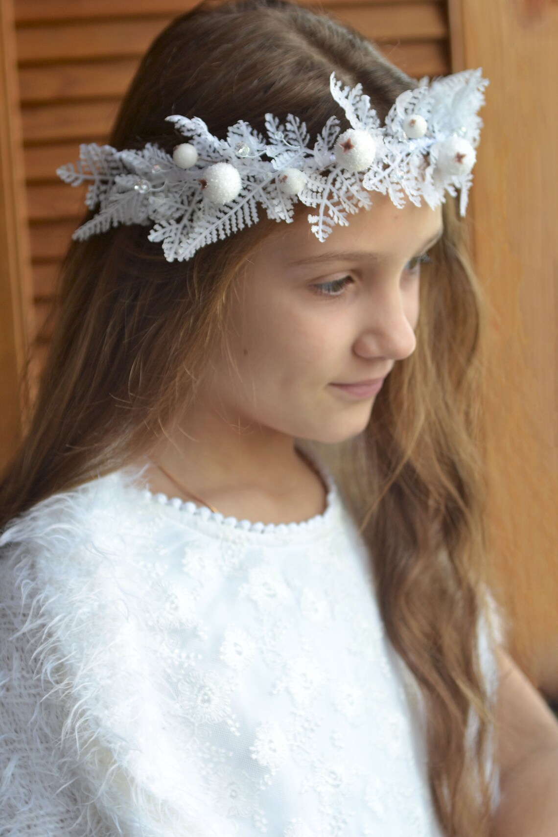 White Christmas Crown Snow Queen Tiara White Leaves Crown | Etsy