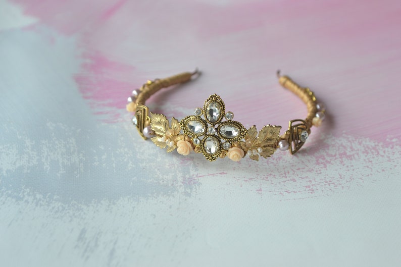 Beige Gold Crown Autumn Tiara Gold Leaf Crown Wedding Tiara Medieval ...