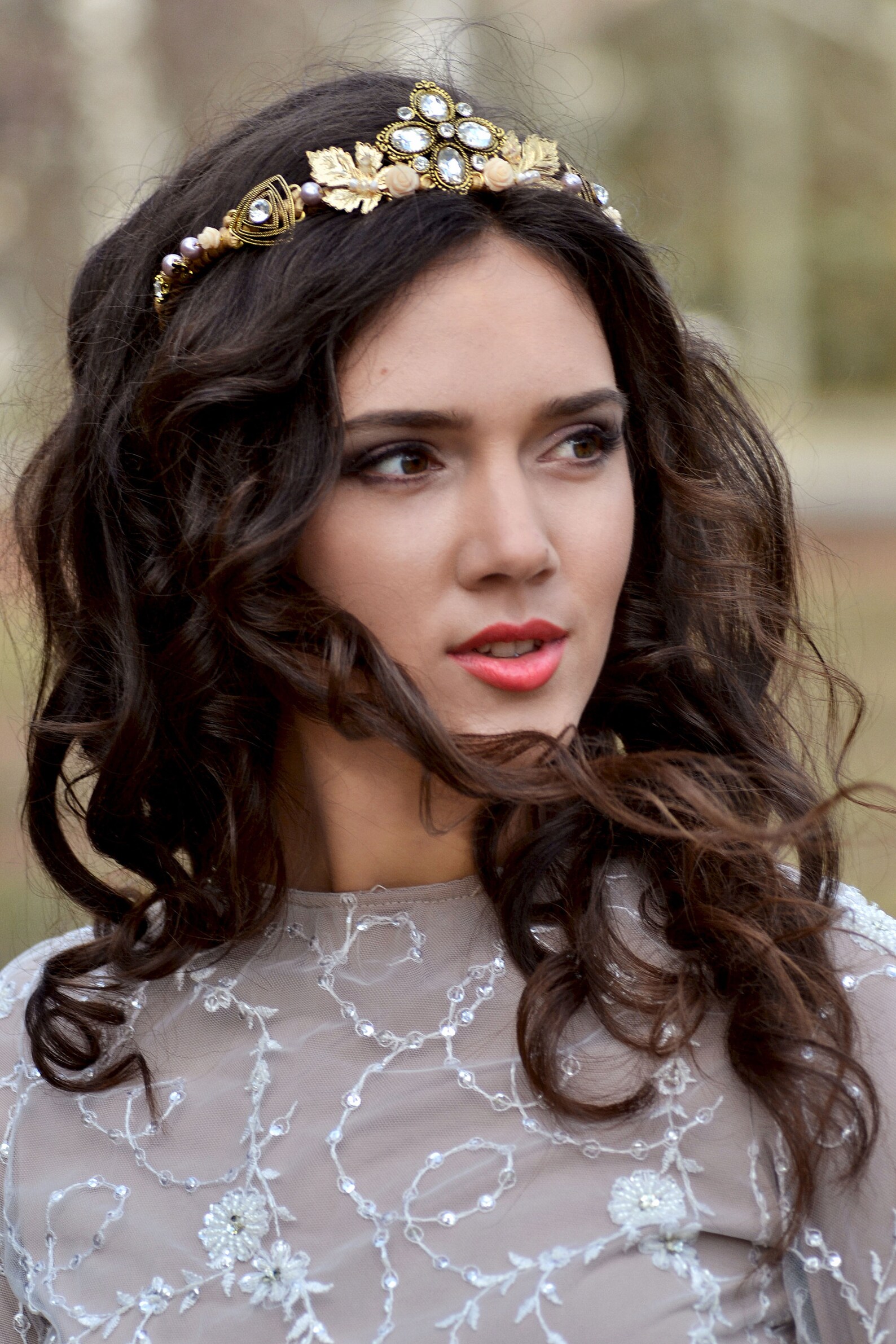 Beige Gold Crown Autumn Tiara Gold Leaf Crown Wedding Tiara Medieval ...