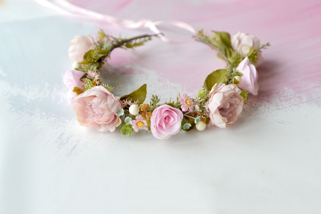 Blush Pink Peony Flower Crown, Wedding Floral Crown, Flower Girl Crown ...