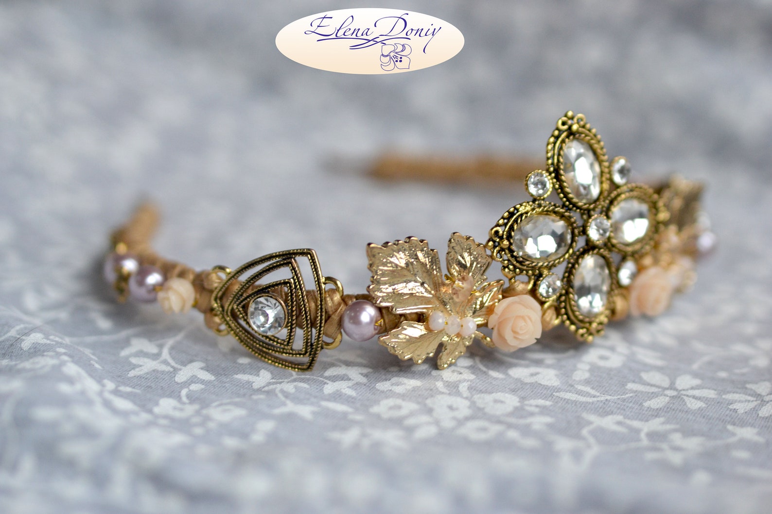 Beige Gold Crown Autumn Tiara Gold Leaf Crown Wedding Tiara Medieval ...