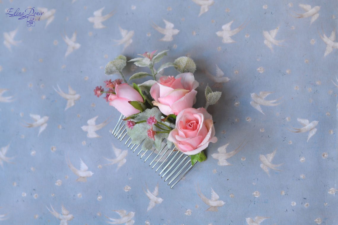 Bridal Headpiece Pink Rose Comb Wedding Flowers Comb Hair Back - Etsy