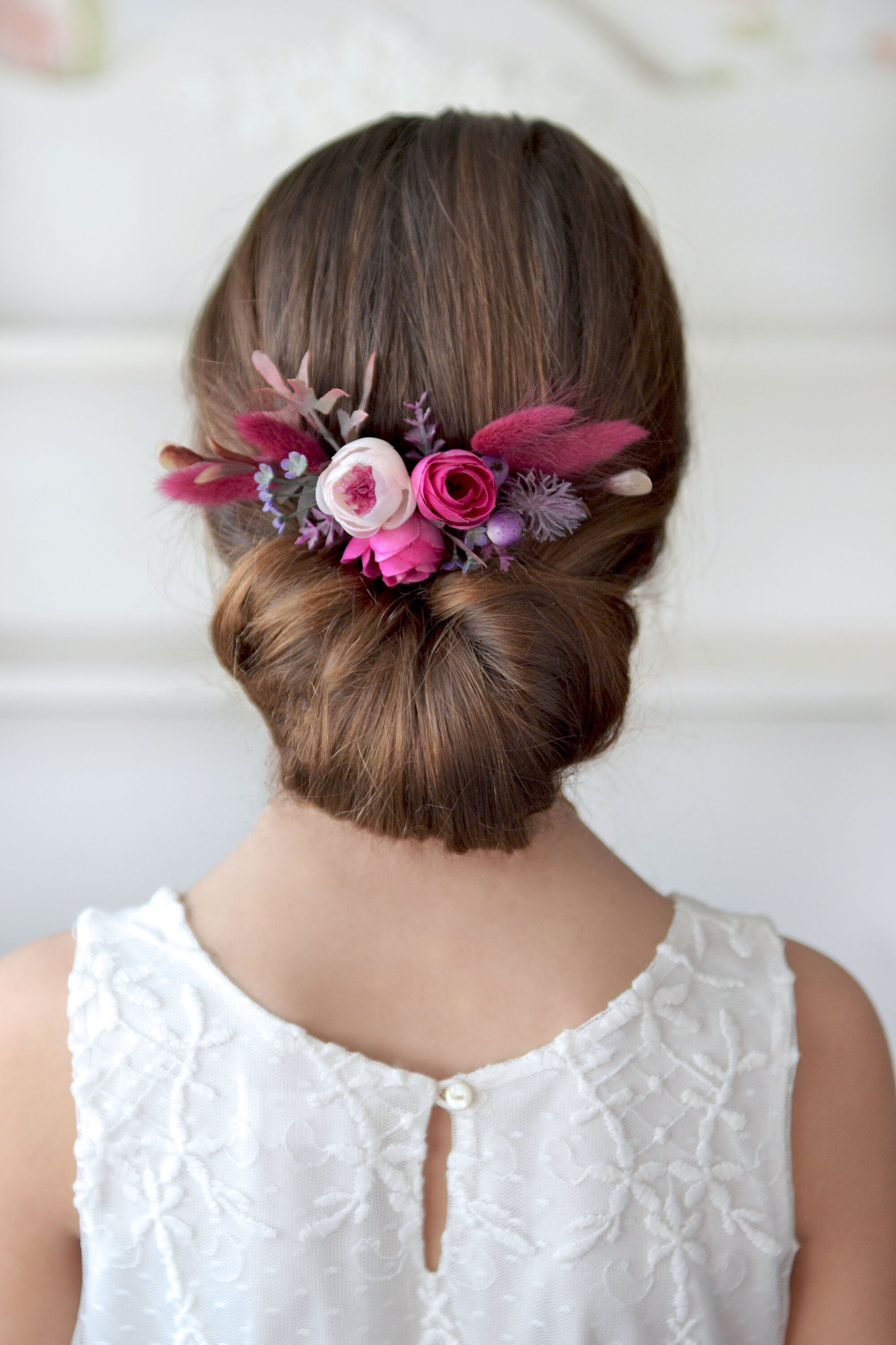 Pink purple flower comb Bridal headpiece Burgundy floral comb | Etsy