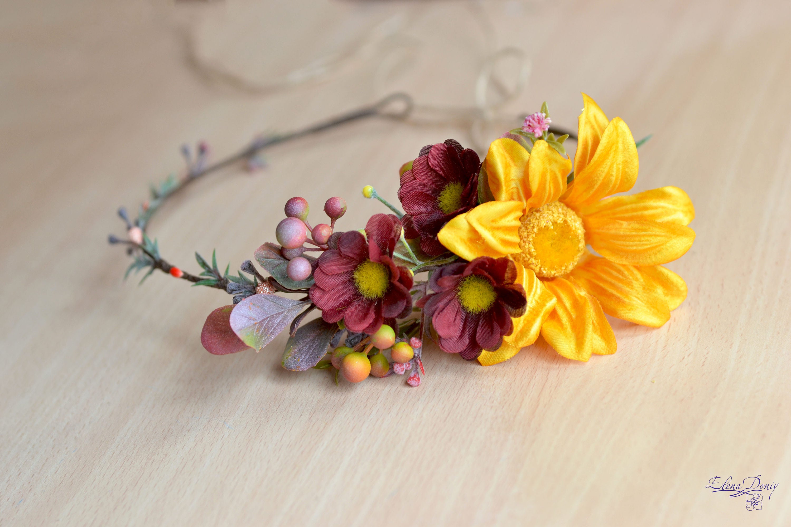 Autumn Headband Woodland Bridal Halo Fall Crown Flowers Yellow | Etsy