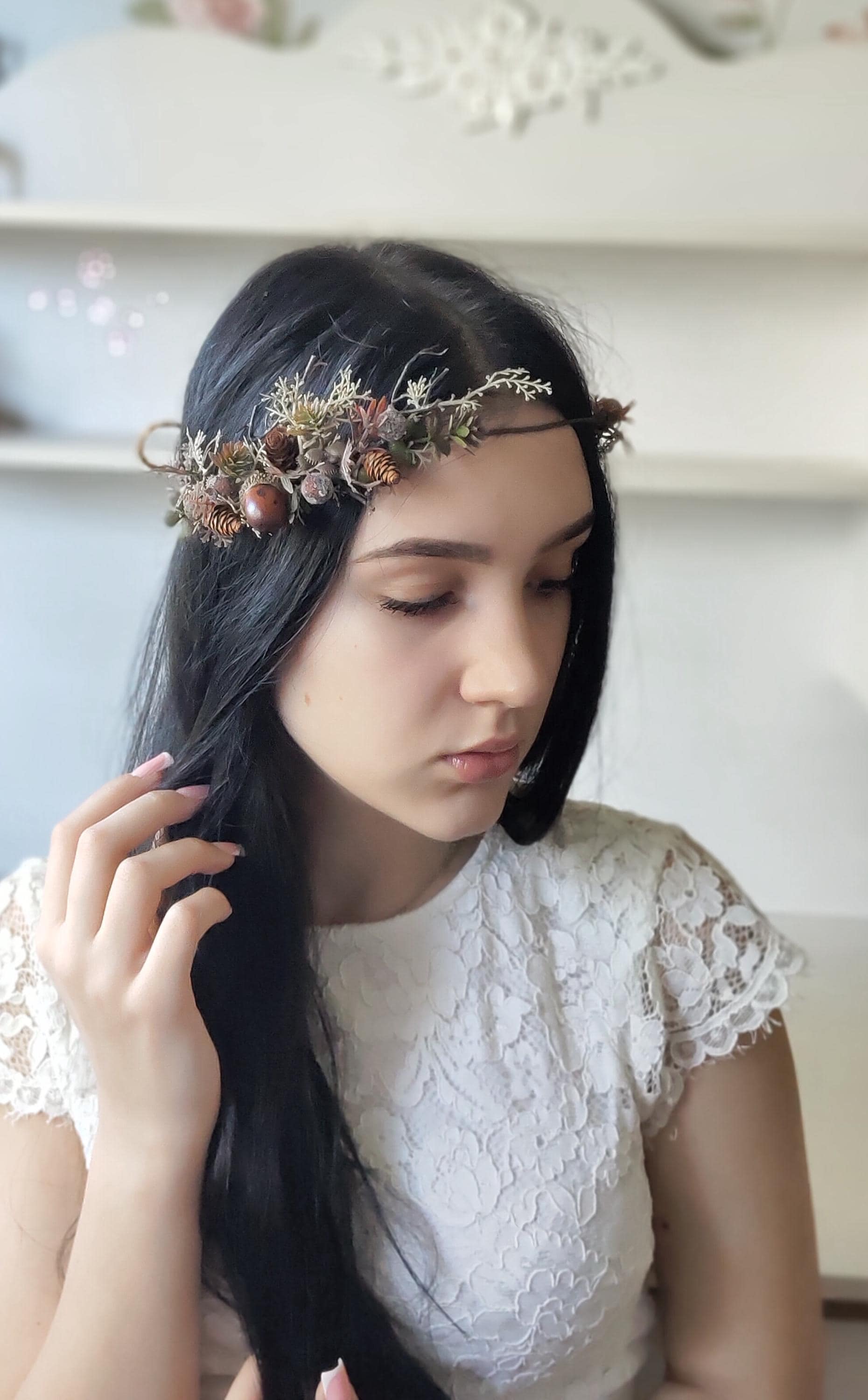 Autumn Forest Greens Crownbranch Acorn Headwear Rustic Wedding Bridal ...