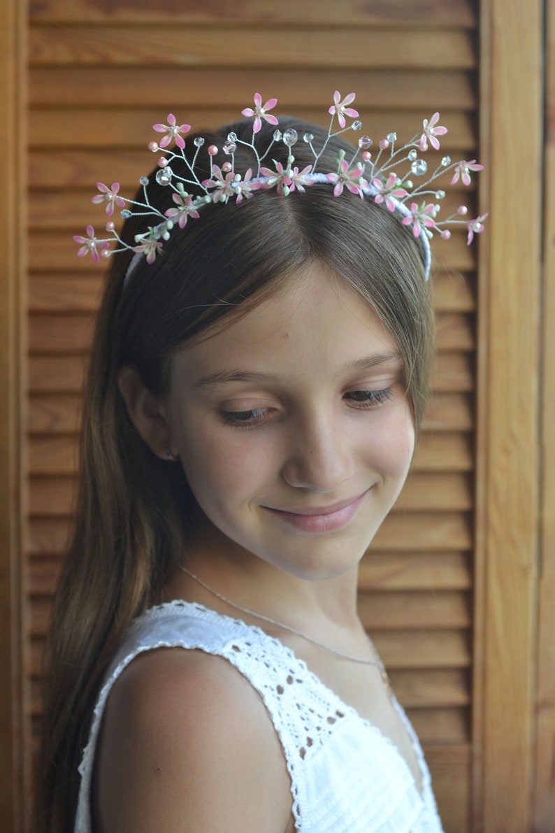 Floral Tiara Princess Flower Crown Pink White Flower Tiara - Etsy