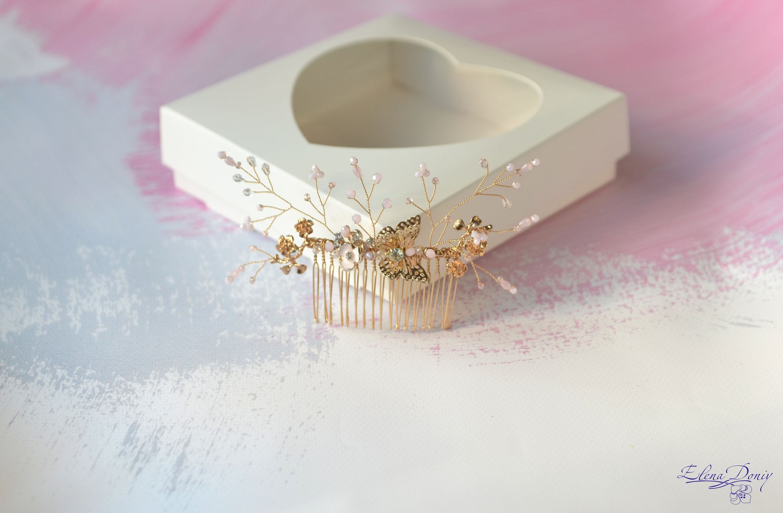 Fairy Crystal Hair Comb Butterfly Hair Comb Gold Blush Pink Crystals ...