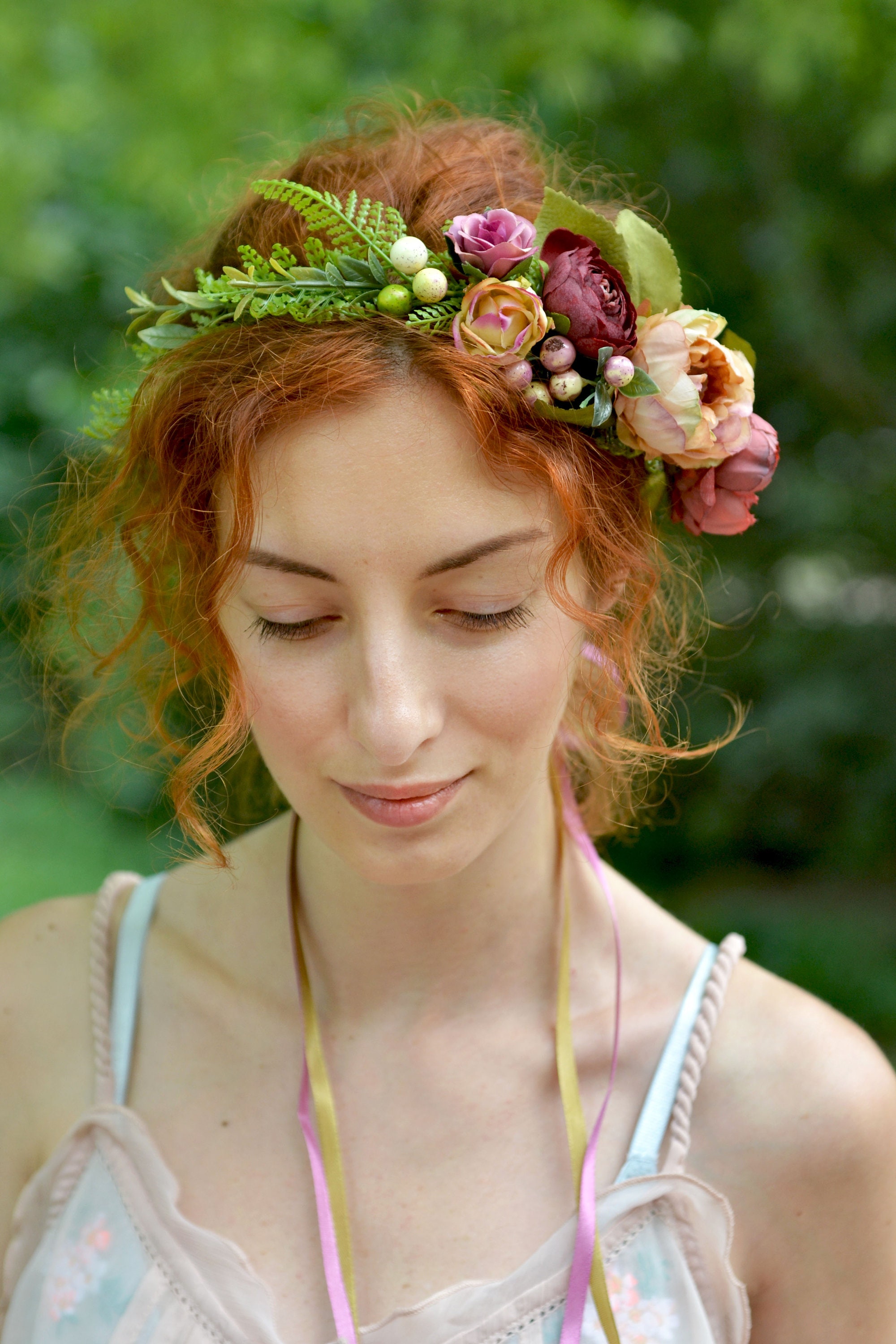 Burgundy Beige Crown Flower Greenery Burgundy Crown Woodland Hair ...