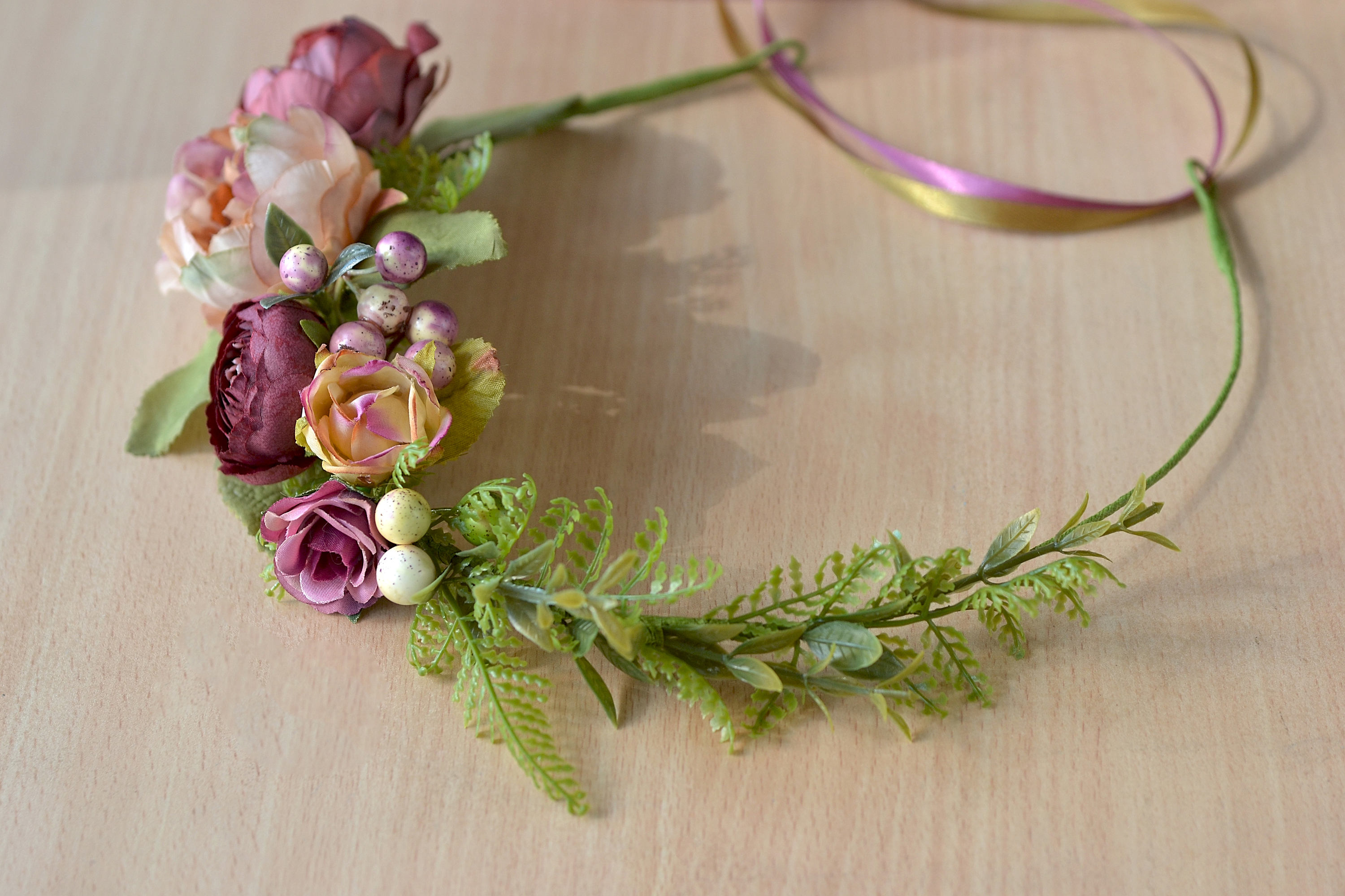 Burgundy Beige Crown Flower Greenery Burgundy Crown Woodland | Etsy