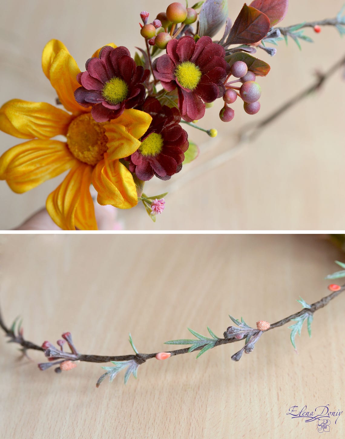 Autumn Headband Woodland Bridal Halo Fall Crown Flowers Yellow | Etsy