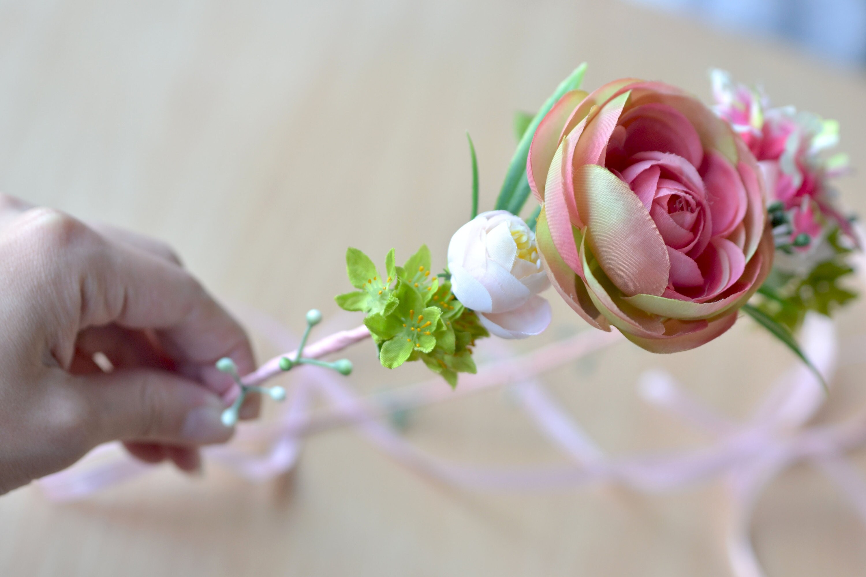 Pink Flower Crown Wedding Headband Ranunculus Head Wreath Bride Crown ...