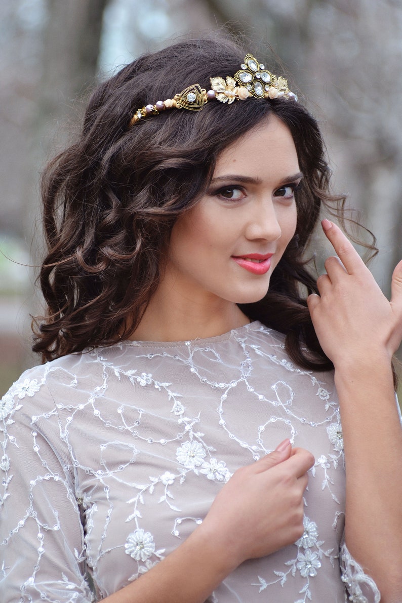 Beige Gold Crown Autumn Tiara Gold Leaf Crown Wedding Tiara Medieval ...