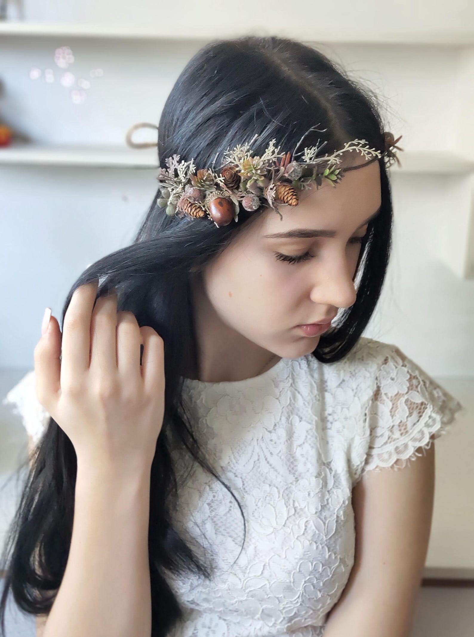 Autumn Forest Greens Crownbranch Acorn Headwear Rustic Wedding Bridal ...