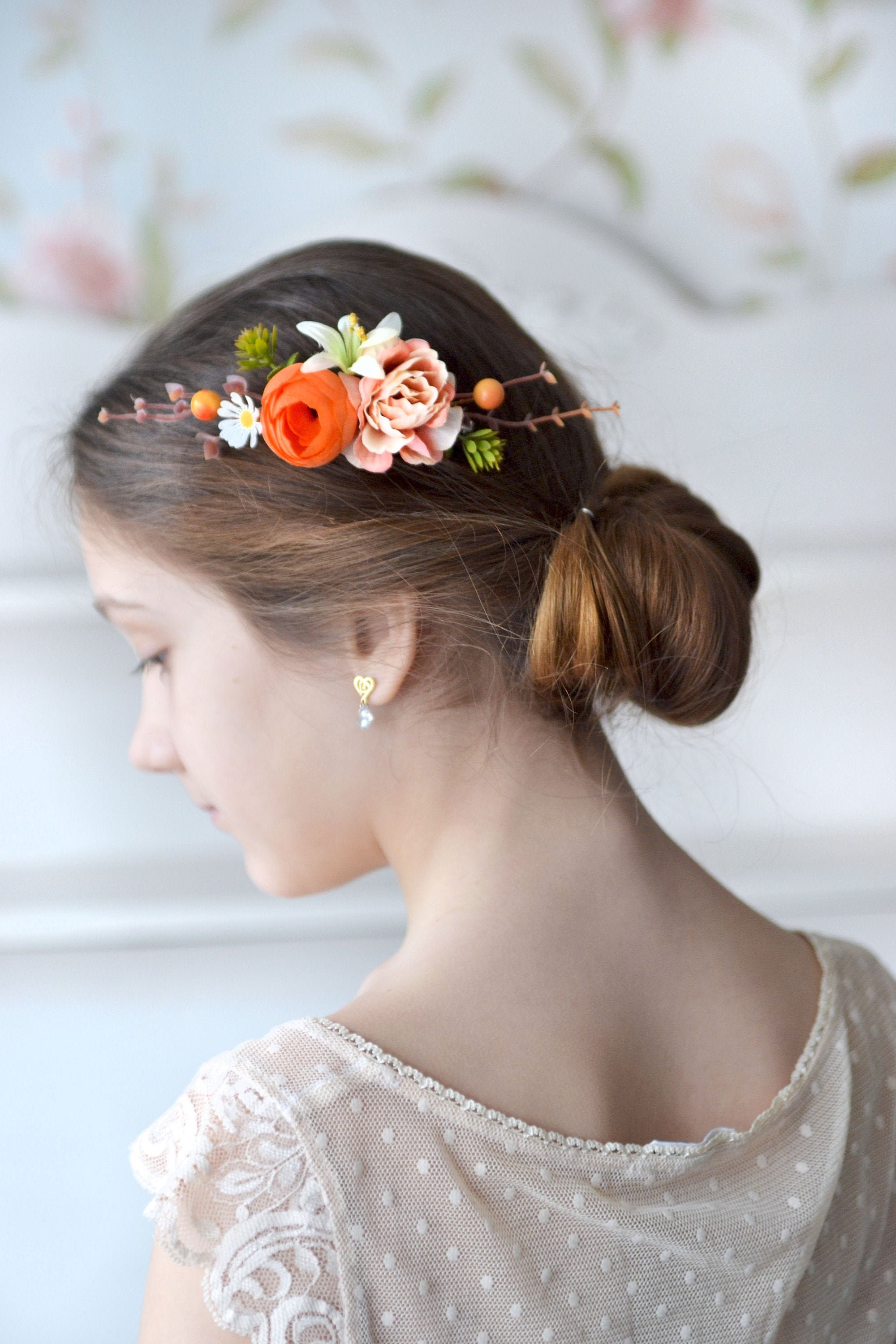 Coral hair flower store
