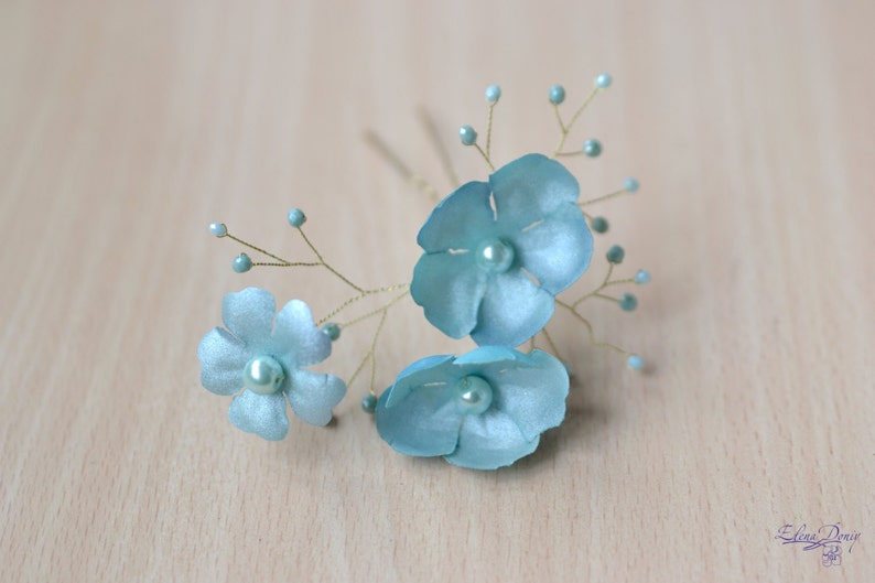 Blue Flower Hair Pin Crystal Hair Vine Blue Floral Pin Bridal Head ...