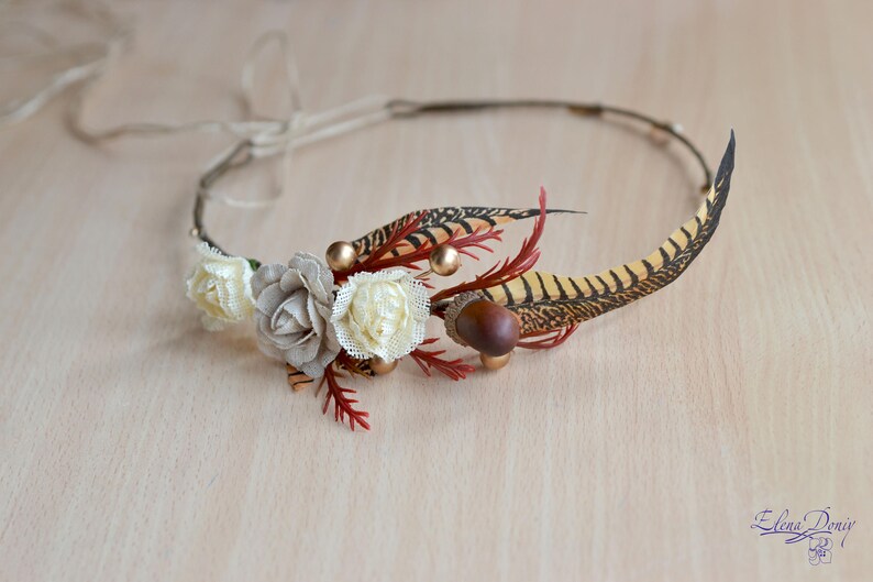 Flower crown Burlap head wreath Boho hair accessory acorn | Etsy