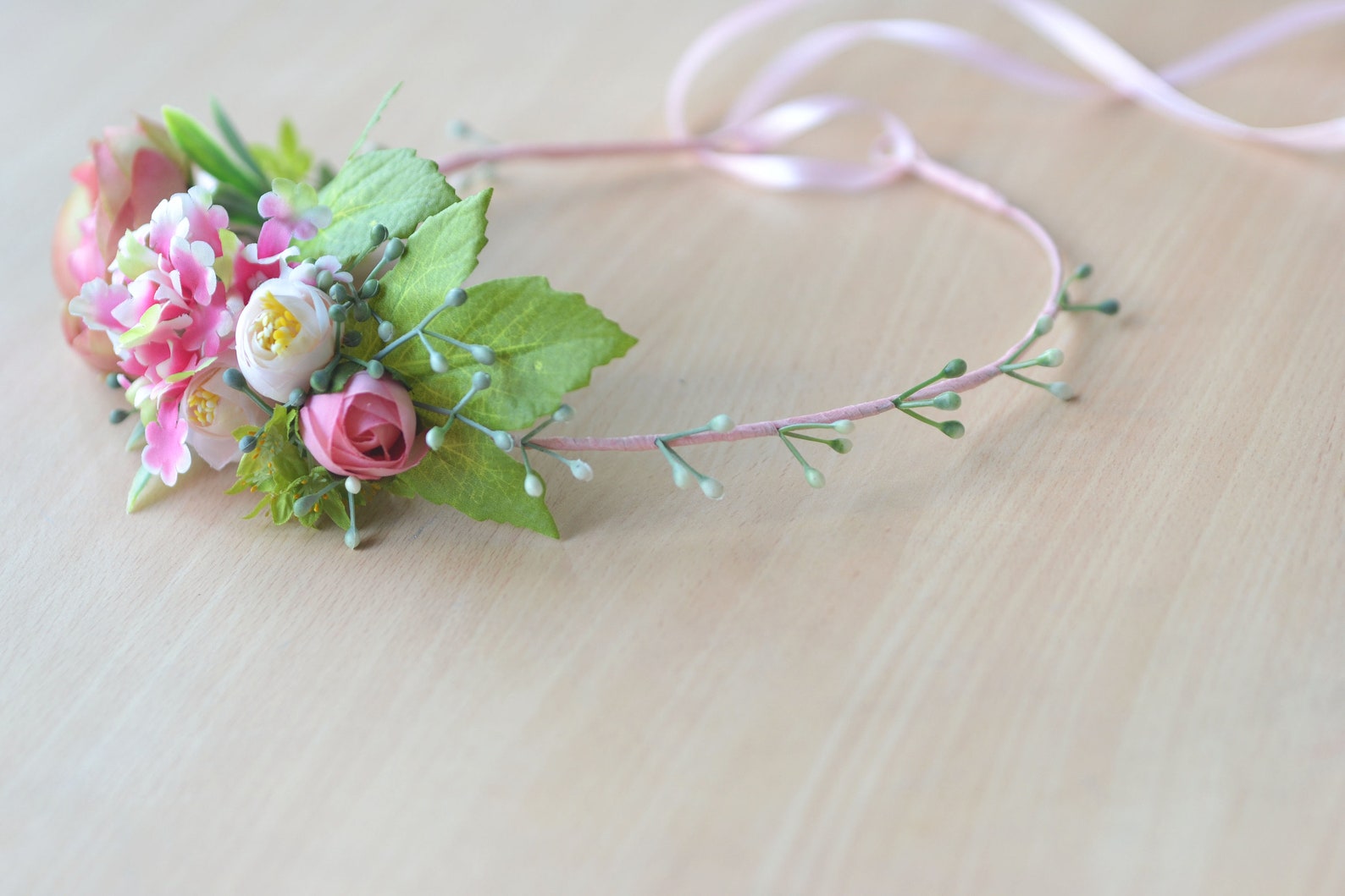 Pink Flower Crown Wedding Headband Ranunculus Head Wreath Bride Crown ...