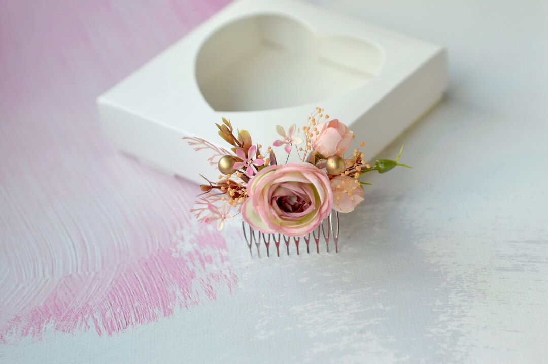Rose Hair Comb, Blush Pink Floral Hair Clip, Bride Flower Comb, Wedding ...