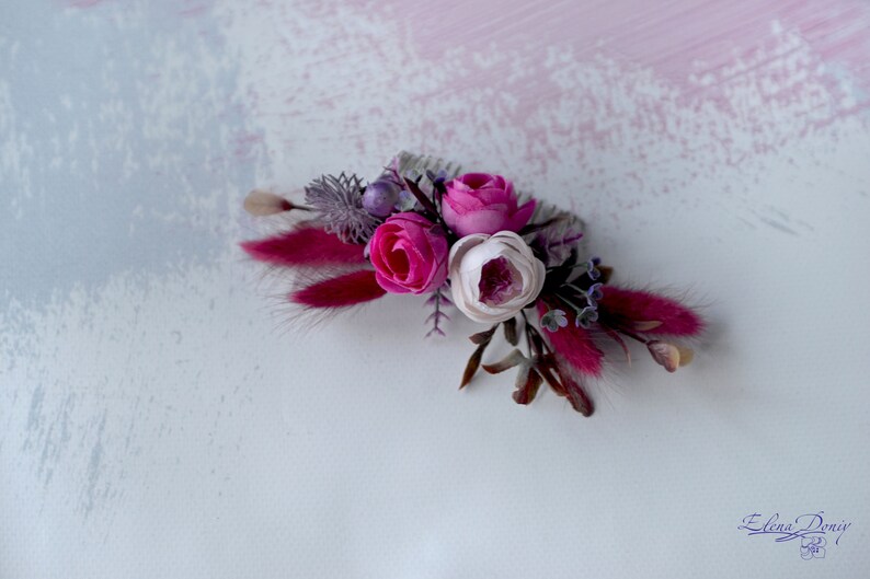 Pink purple flower comb Bridal headpiece Burgundy floral comb | Etsy