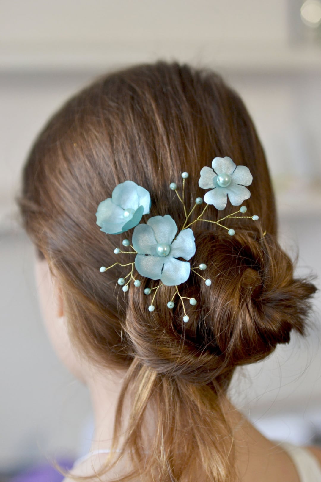 Blue Flower Hair Pin Crystal Hair Vine Blue Floral Pin Bridal Head ...