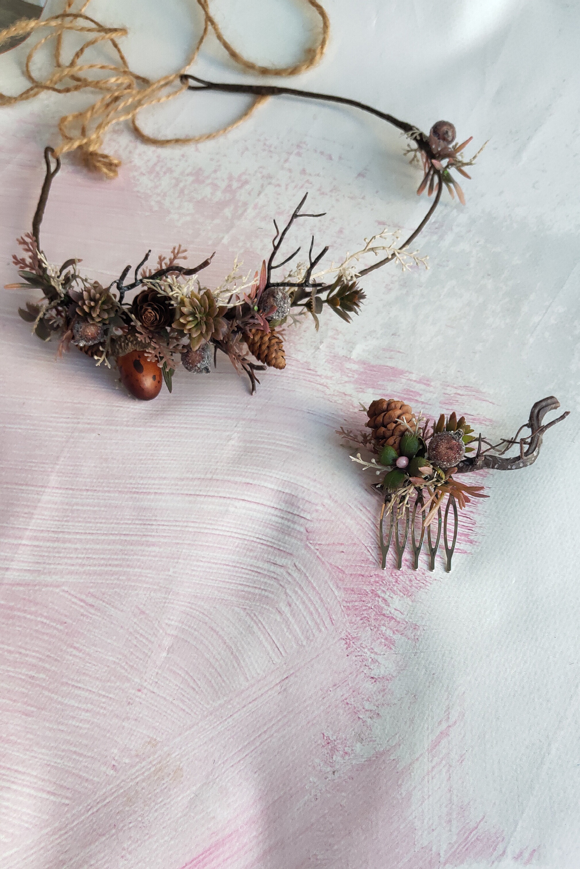 Autumn Forest Greens Crownbranch Acorn Headwear Rustic Wedding Bridal ...