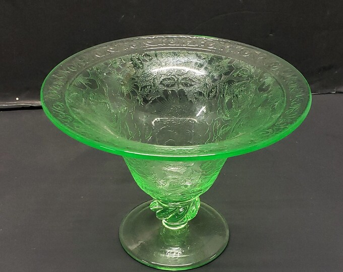 Vintage Green Uranium Glass Flower Garden With Butterflies Compote by ...