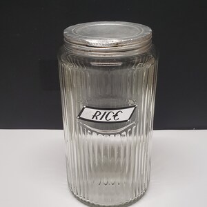 Vintage 1930's Hoosier Ribbed Glass Rice Canister, Vintage Clear Glass ...