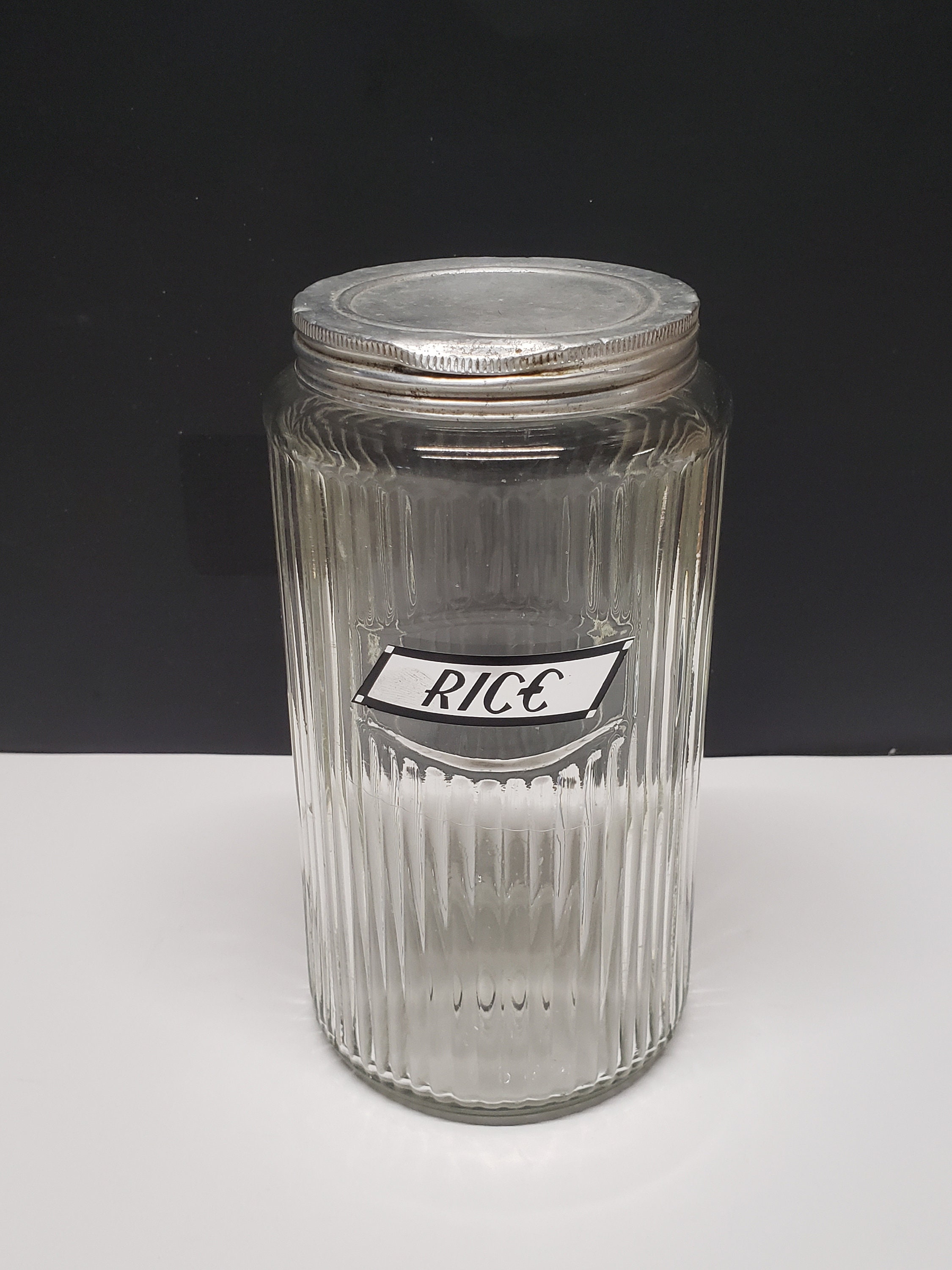 Vintage 1930's Hoosier Ribbed Glass Rice Canister, Vintage Clear Glass ...