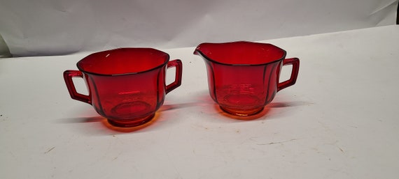 Ruby Red Amberina Sugar and Creamer Set | Etsy