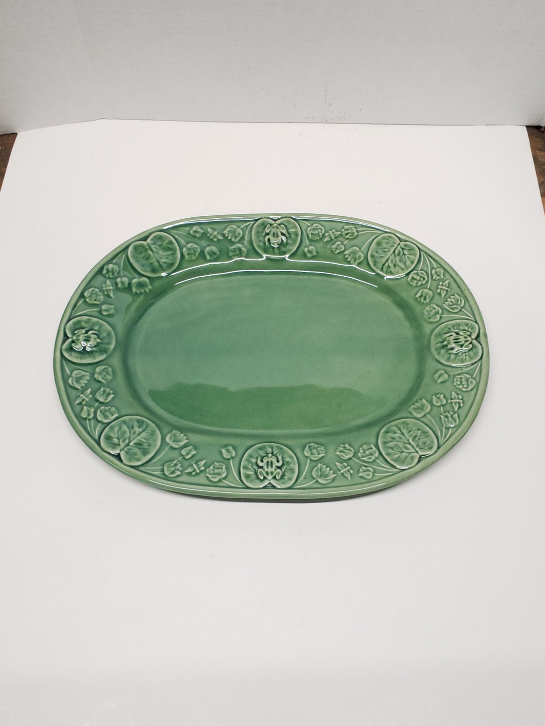 Vintage Green Frog Service Oval Platter by Bordallo Pinheiro Handmade ...