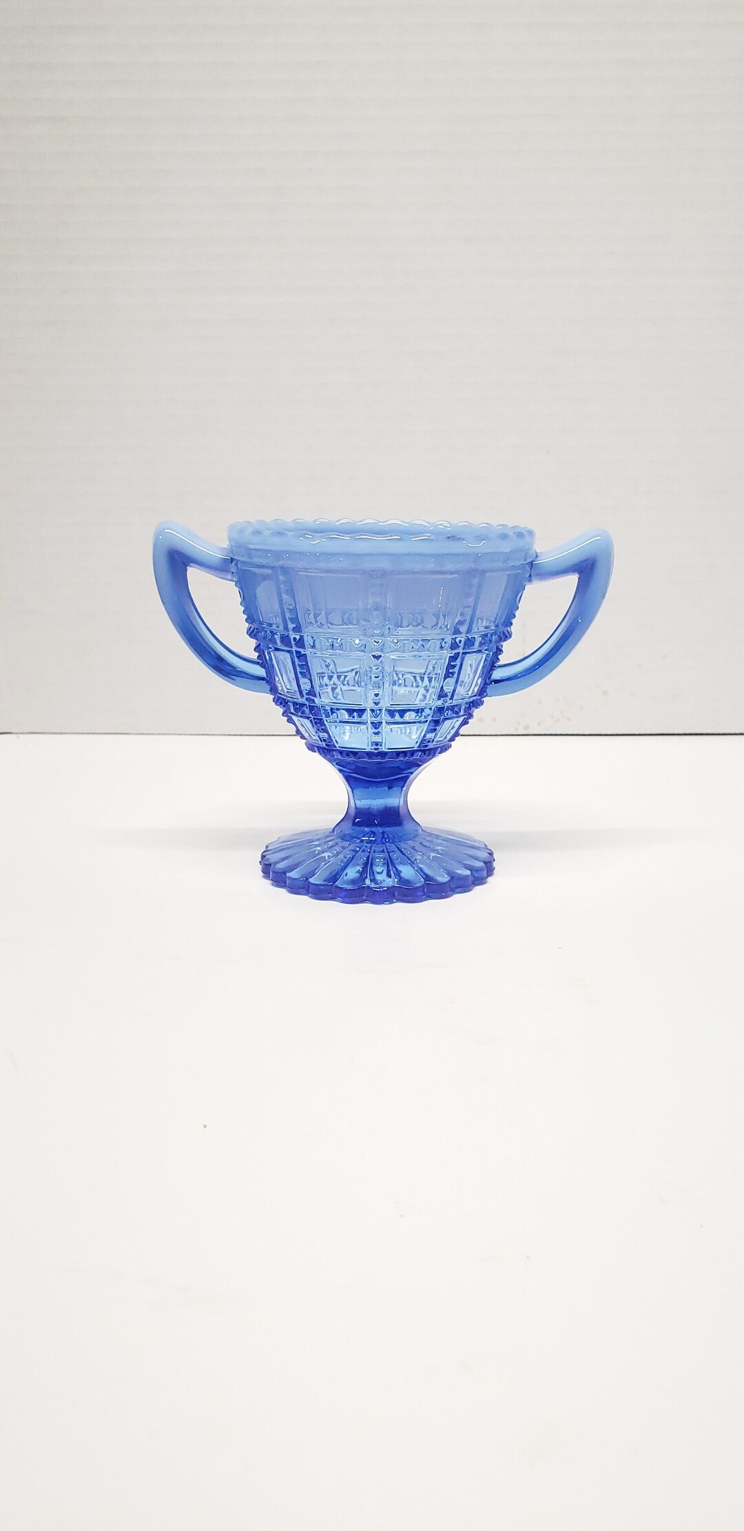 Beaded Block Blue Opalescent Sugar Bowl by Imperial Glass, Discontinued ...