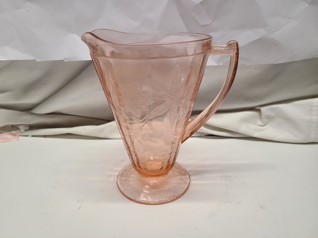 Pink Floral Poinsettia Depression Glass Pitcher 8 Inch W/ Foot - Etsy