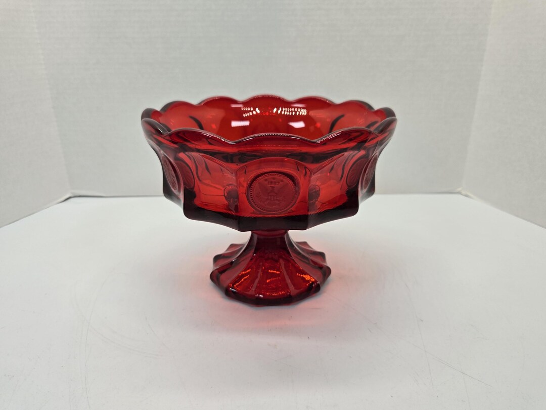 Vintage Fostoria Ruby Red Coin Glass Compote Candy Dish 8 1/2 X 6 1/2 ...