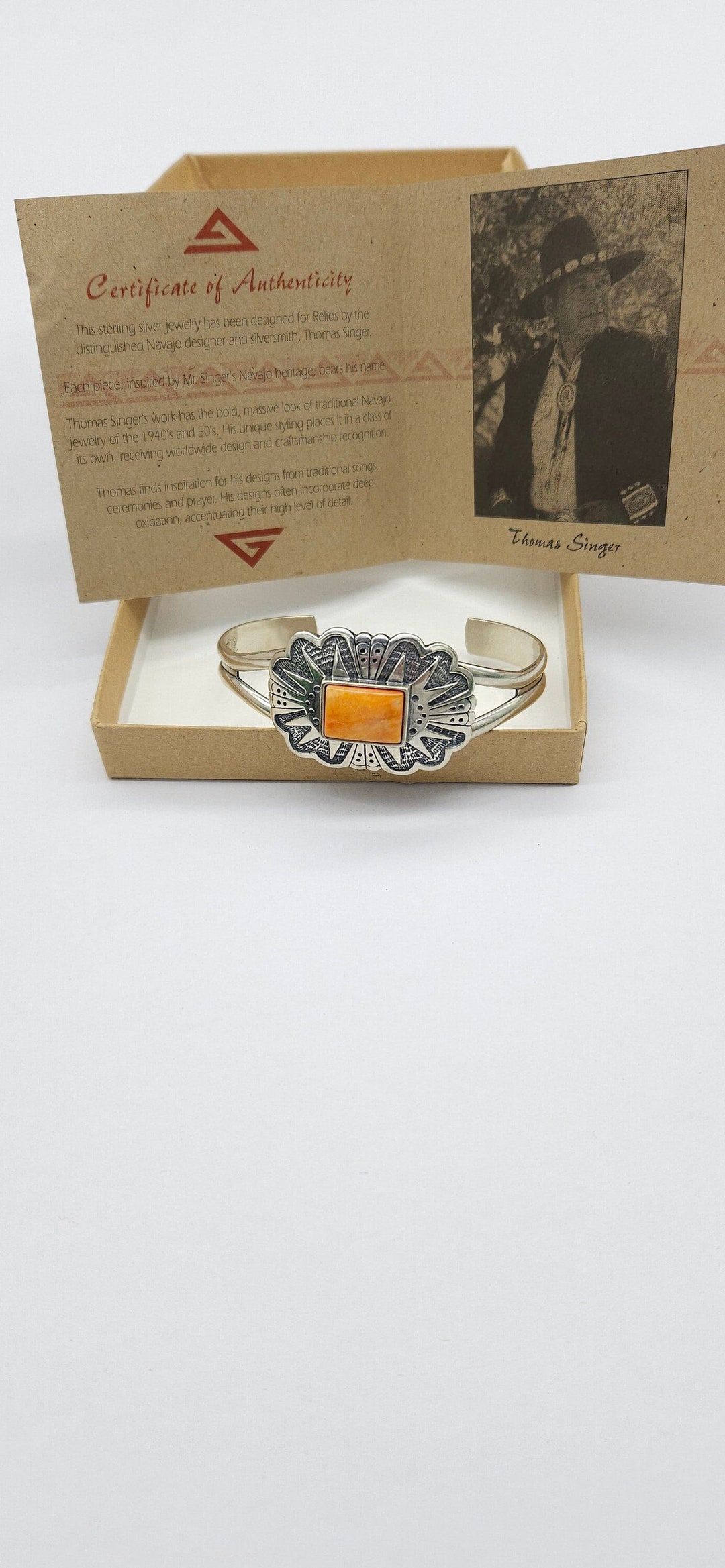 Thomas Singer Navajo Sterling Orange Spiny Oyster Cuff Bracelet Signed ...