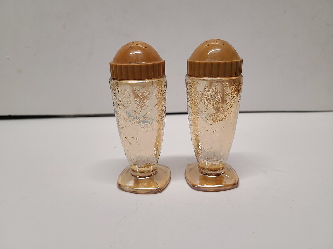 Floragold Depression Glass Salt and Pepper Shakers W/ Brown Caps - Etsy